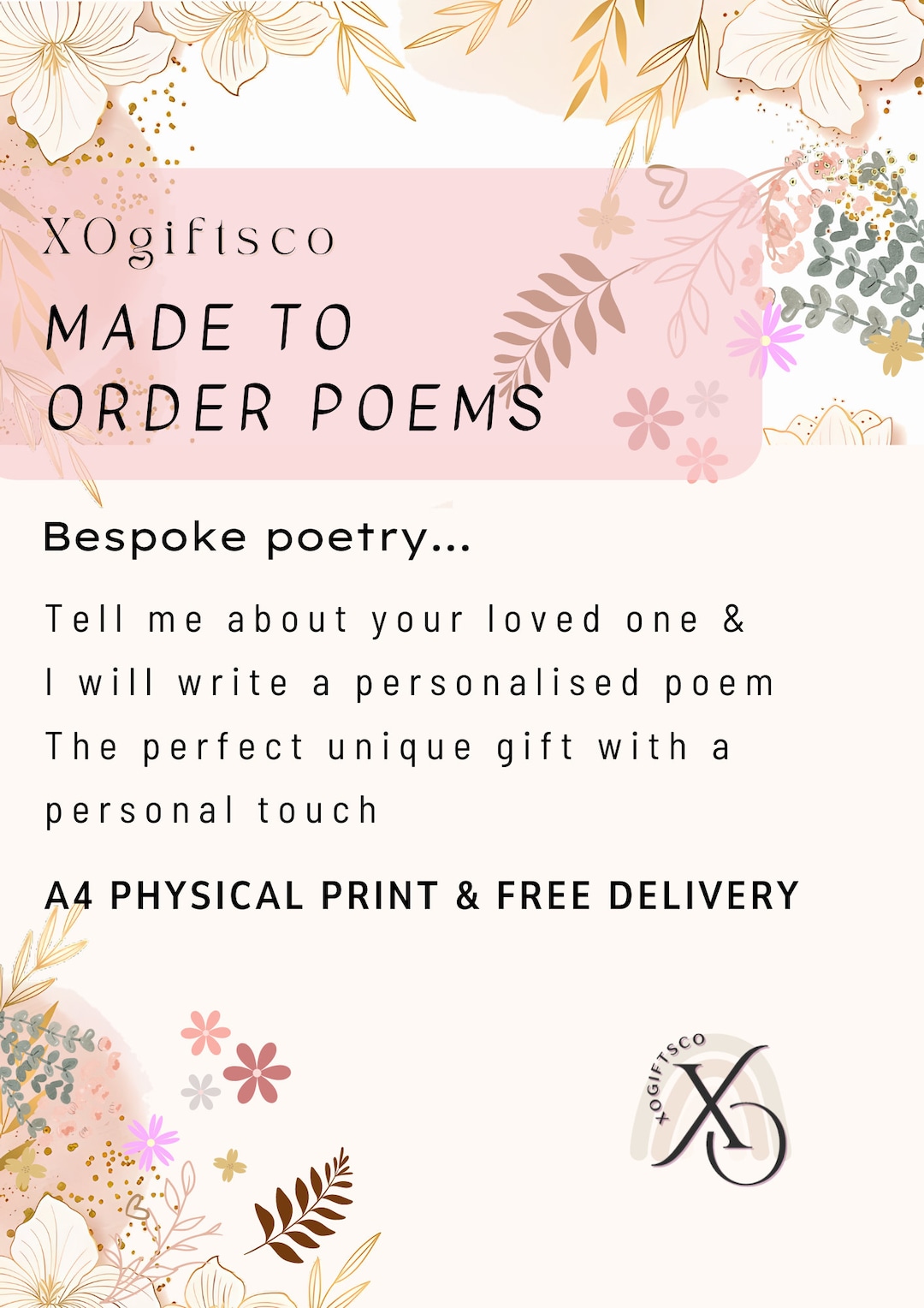 Made to Order Poem Bespoke Poetry Custom Poem A4 Physical Print Free ...