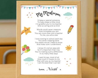 Thank You Teacher - Digital Printable Poem - Etsy