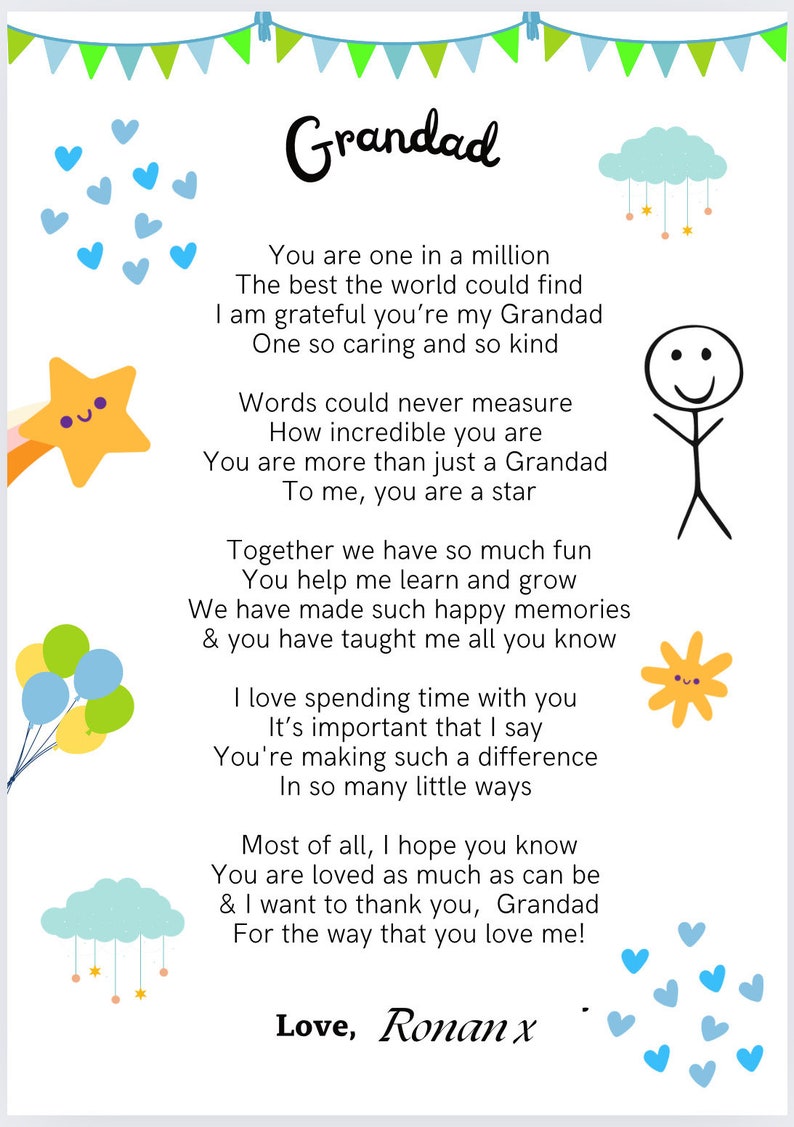 Personalised Grandad Poem A4 PRINT, Grandad Gift, Thank You Grandad ...