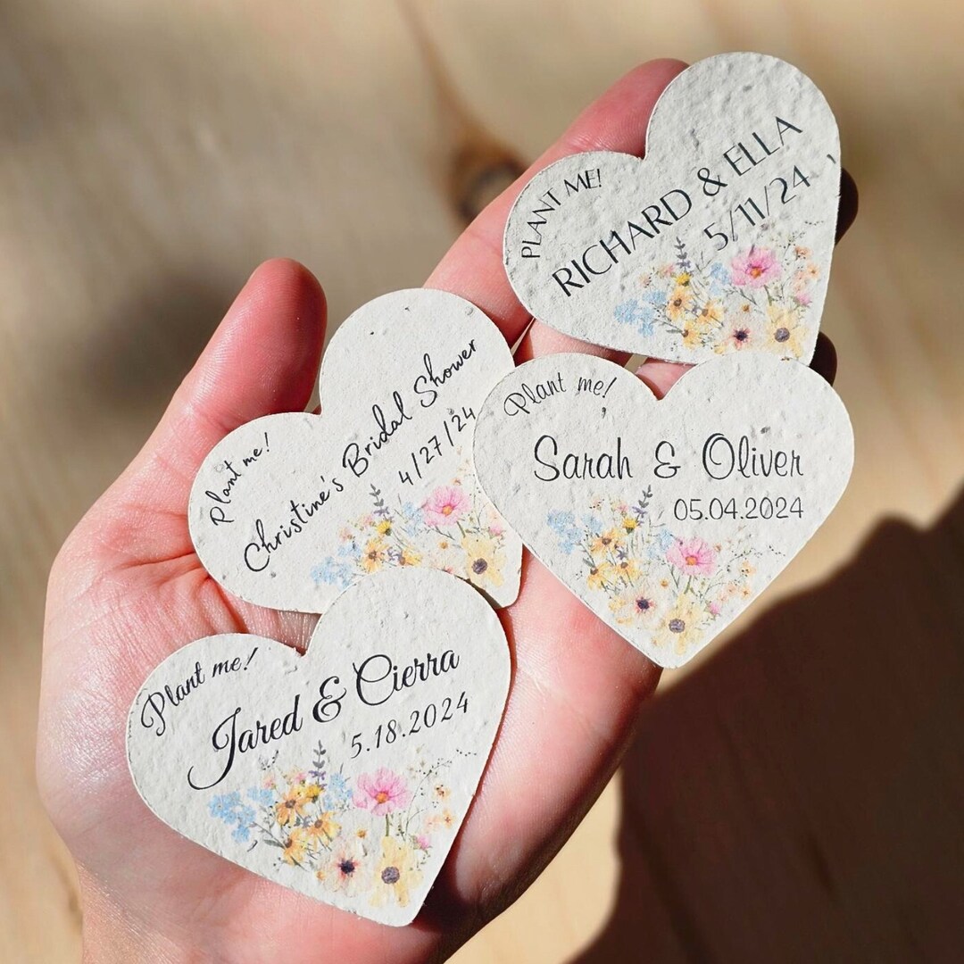 Wildflower Seed Paper Heart Wedding Favors, Plantable Thank You Tags - Etsy