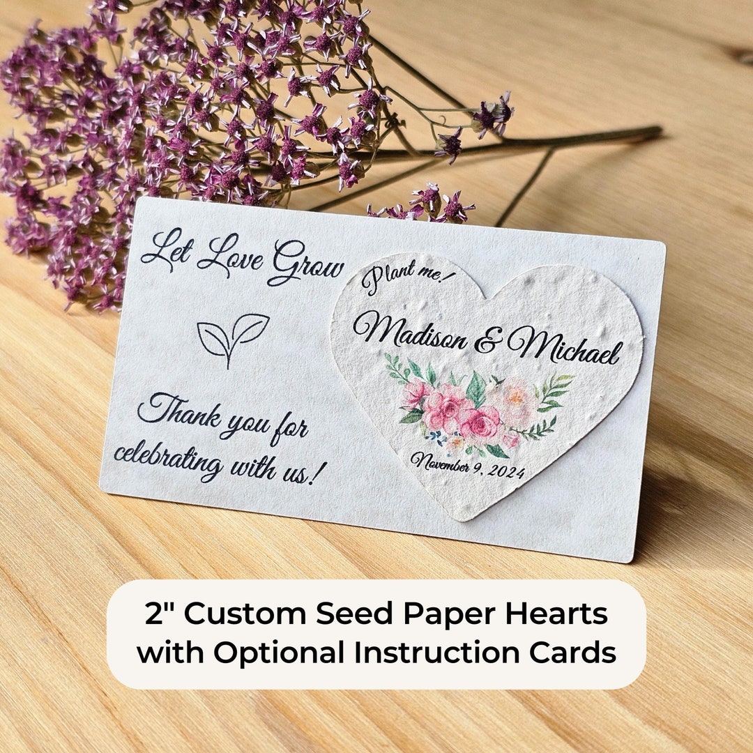 Plantable Seed Paper Heart Favor Personalized Seed Paper Wedding Favor ...