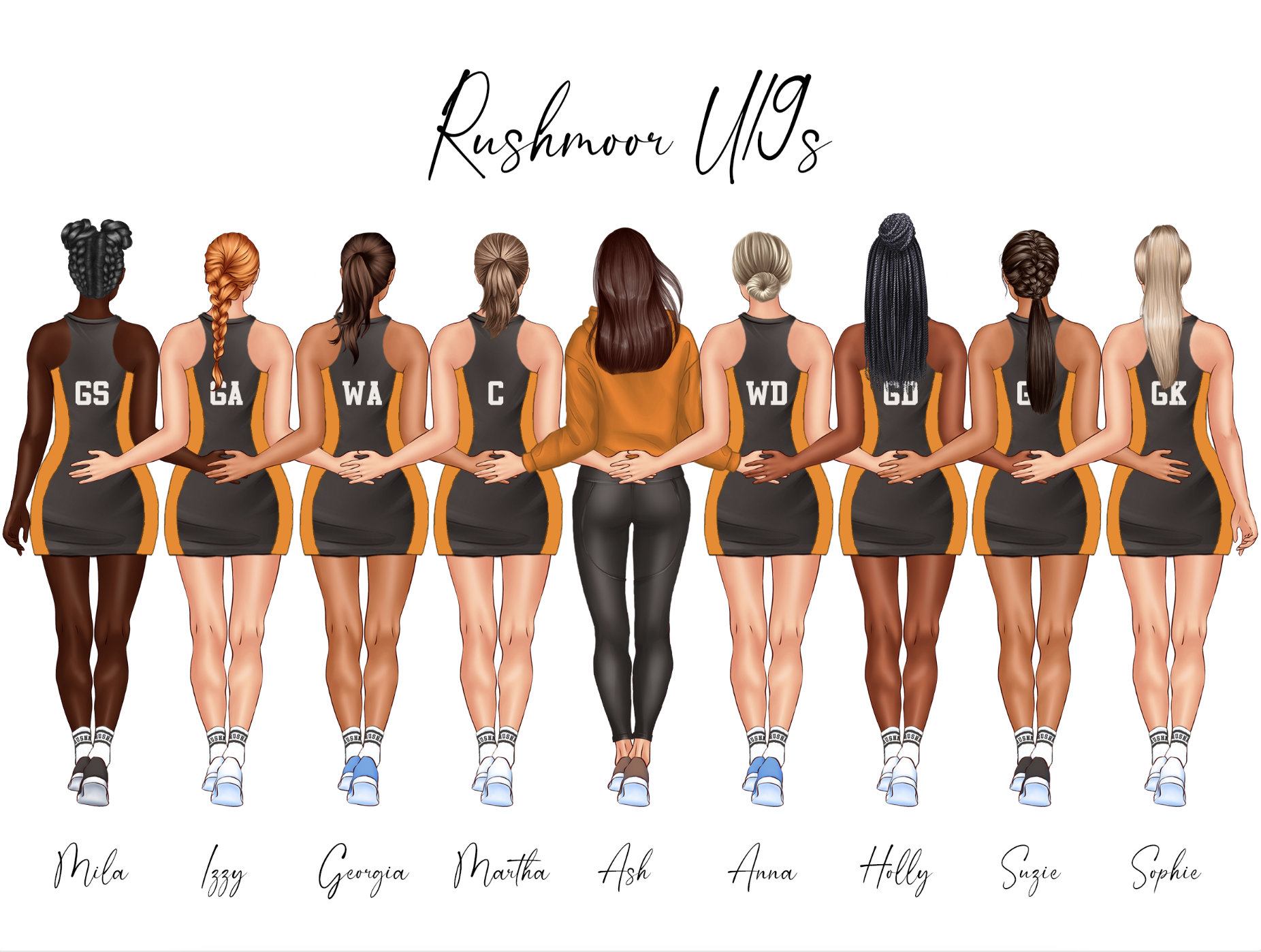Personalised Netball Team Illustration W/ Coach (DIGITAL ONLY) - Etsy