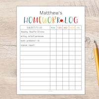 Homework Log Printable | Homework Tracker for Kids | Printable Homework ...