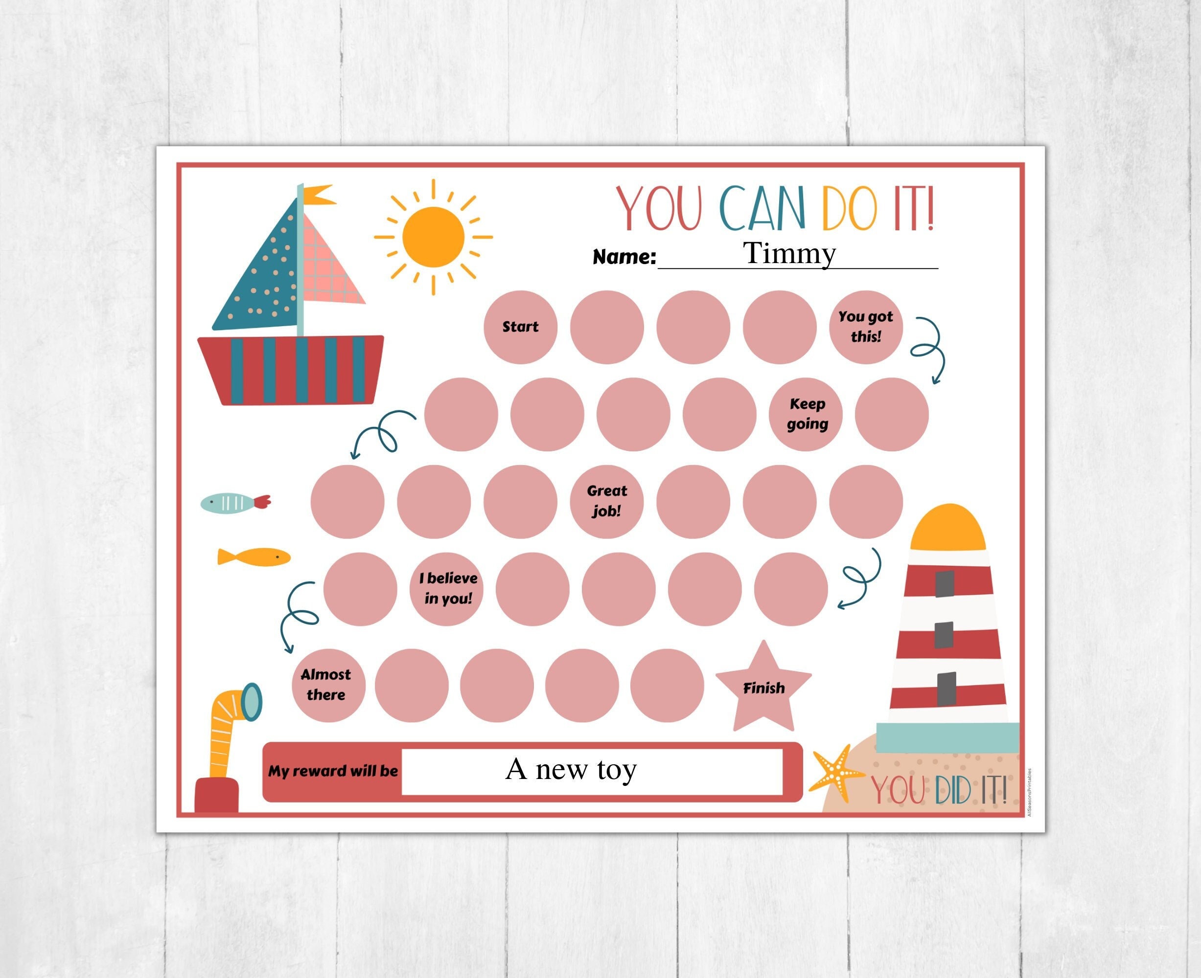 Reward Chart for Kids Editable Reward Chart at the Sea - Etsy