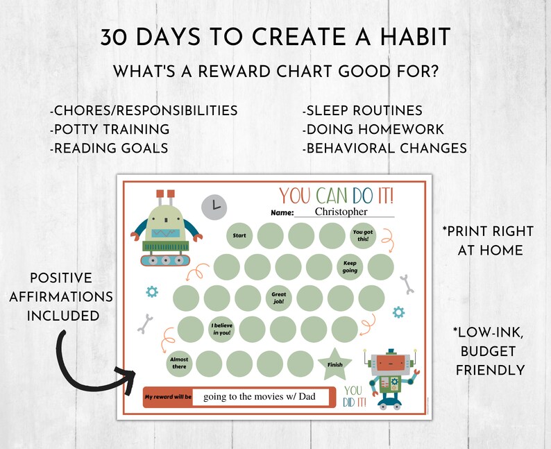 Reward Chart for Kids Editable Reward Chart Robots - Etsy