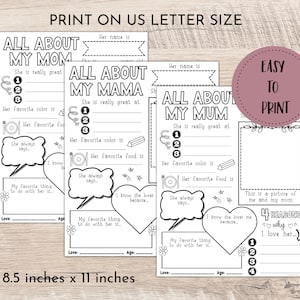 All About My Mom Printable | Mothers Day Gift Questionnaire | Birthday ...