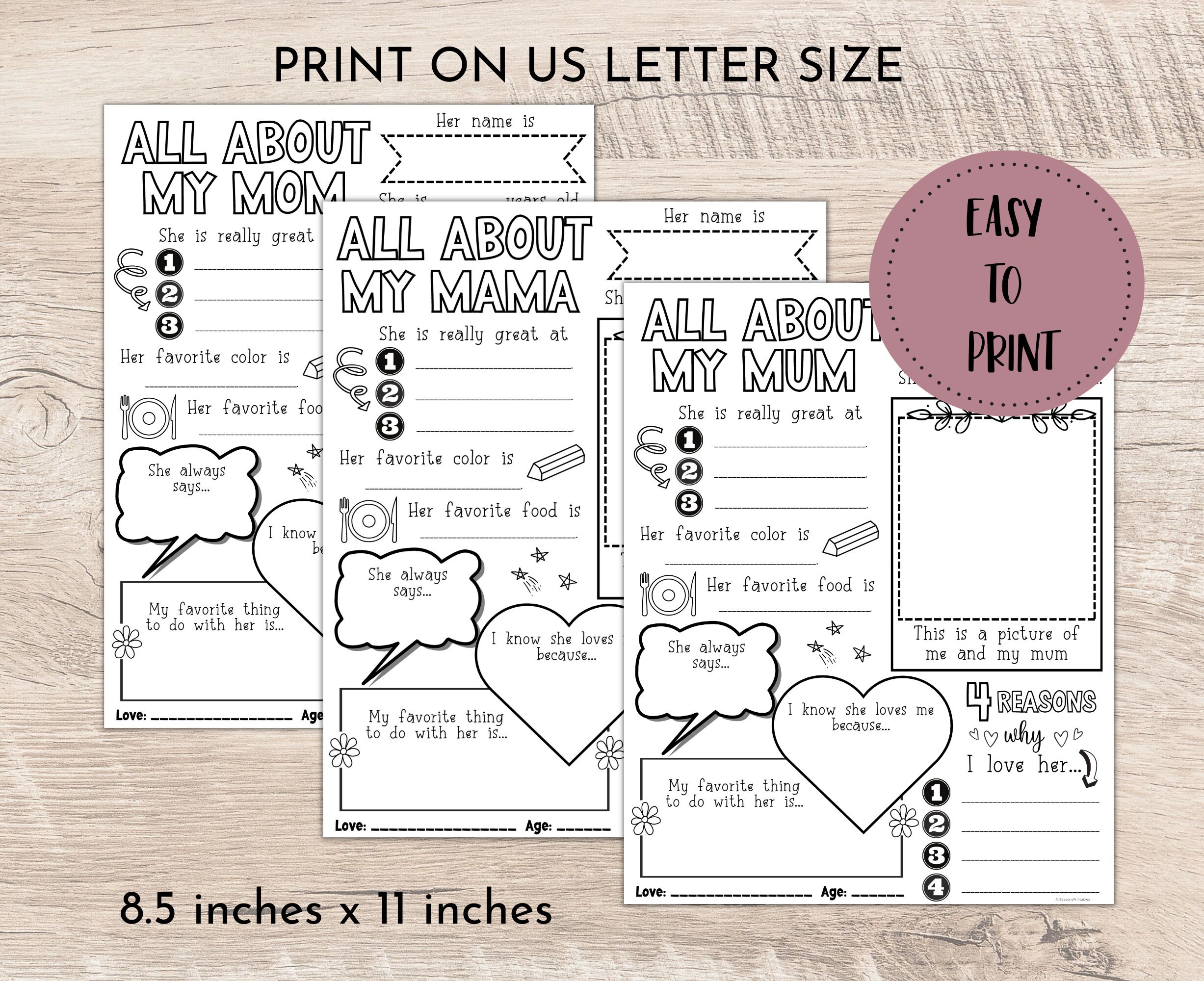 All About My Mom Printable | Mothers Day Gift Questionnaire | Birthday ...