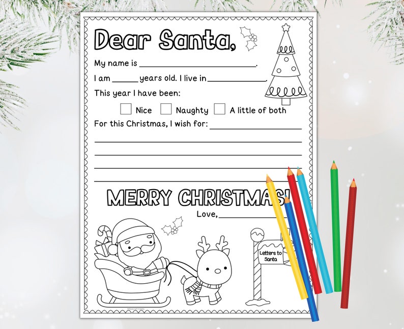 Letter to Santa Coloring Page Printable Dear Santa Letter - Etsy UK