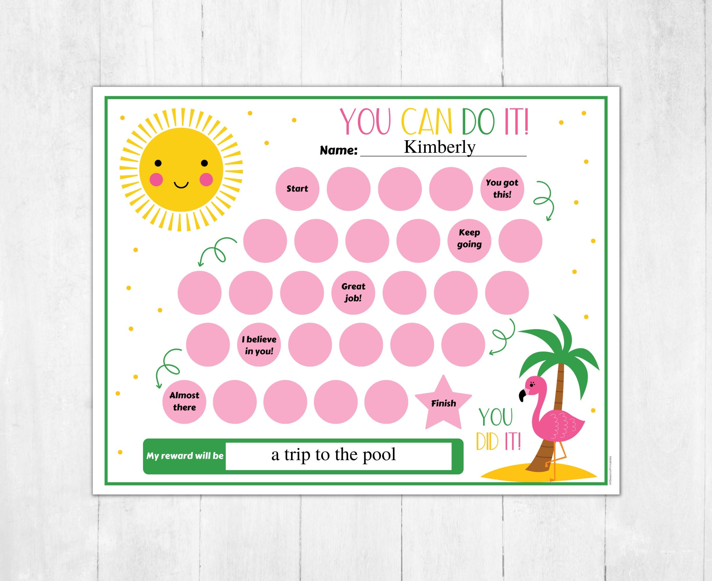 Summer Flamingo Reward Chart for Kids Editable Reward Chart - Etsy