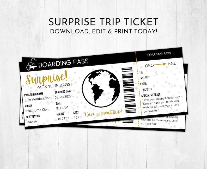 Printable Surprise Trip Ticket Custom Airplane Ticket - Etsy
