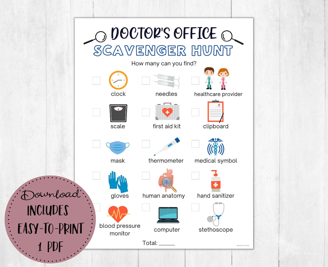 Doctor's Office Scavenger Hunt Printable Medical Office - Etsy