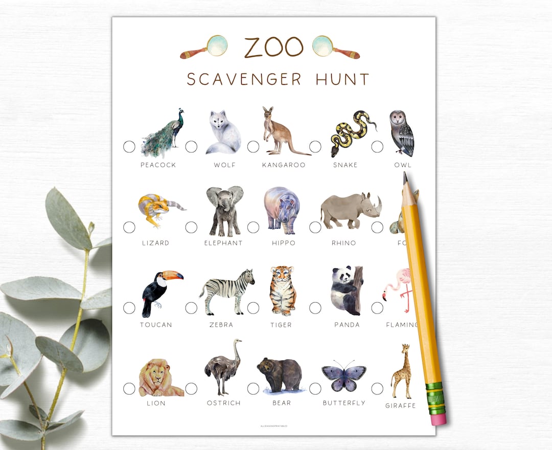 Zoo Scavenger Hunt Printable for Kids | Animal Scavenger Hunt | Zoo ...
