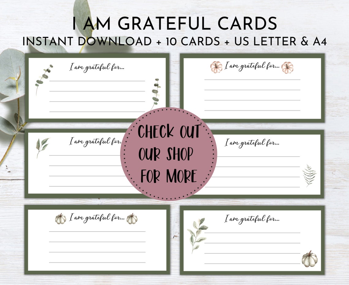 I Am Thankful for Cards Printable Thanksgiving Gratitude - Etsy