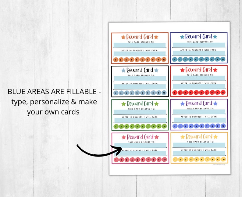 Editable Reward Punch Cards Printable Punch Cards - Etsy