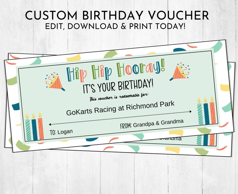 Birthday Voucher Editable Custom Birthday Voucher Birthday | Etsy