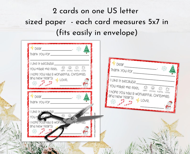 Kids Christmas Thank You Card Template, Fill in the Blank Thank You ...