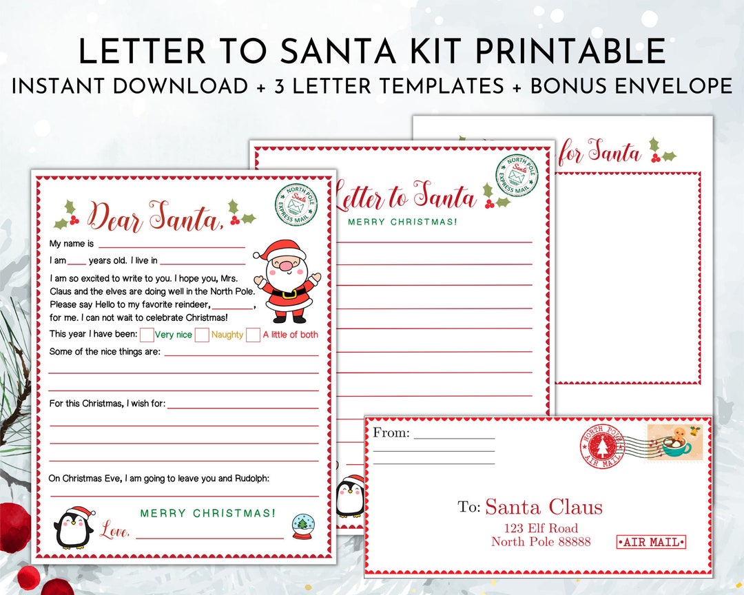 Letter to Santa Kit Printable Letter to Santa Template With - Etsy