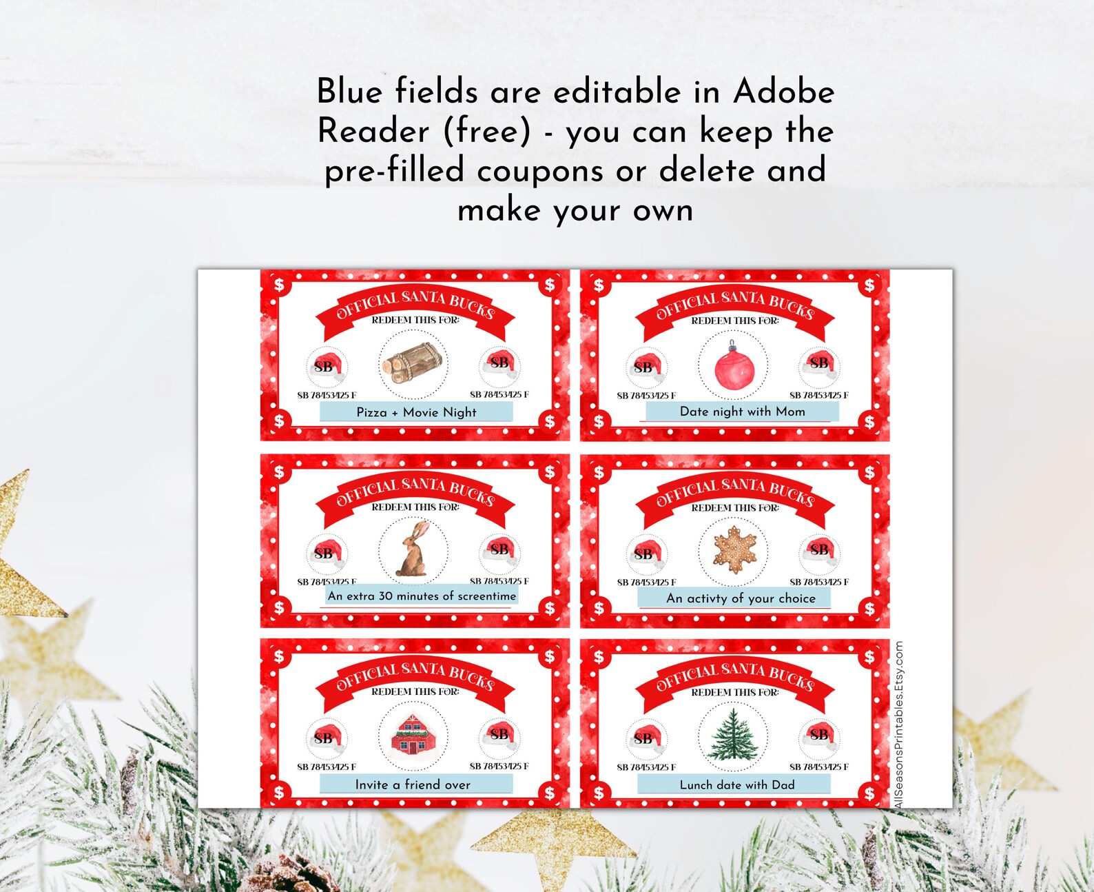 Editable Santa Bucks | Kids Christmas Coupons | Non Candy Stocking ...