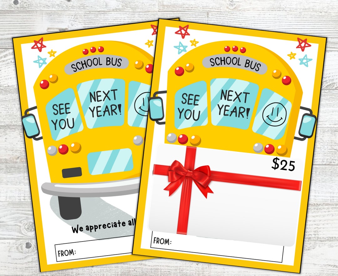 Bus Driver Gift Card Holder | Printable School Bus Gift | Teacher ...