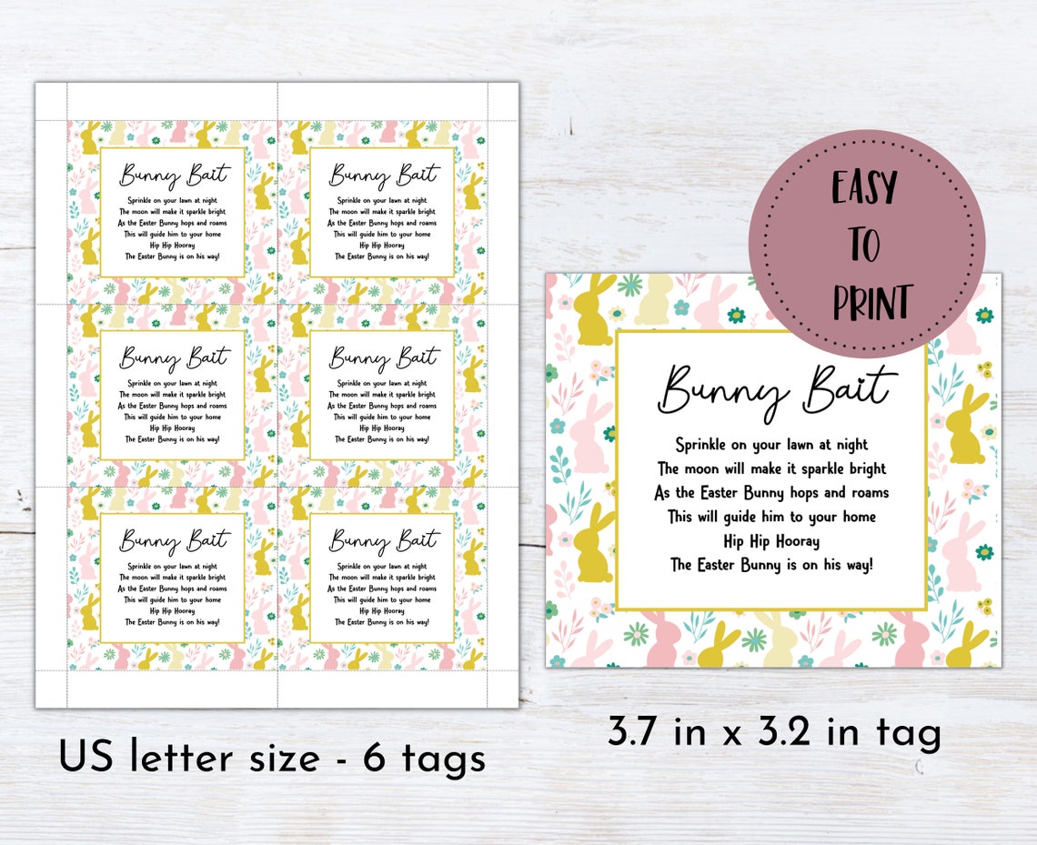 BUNNY BAIT Printable Gift Tags | Bunny Bait for Kids | Easter Bunny ...
