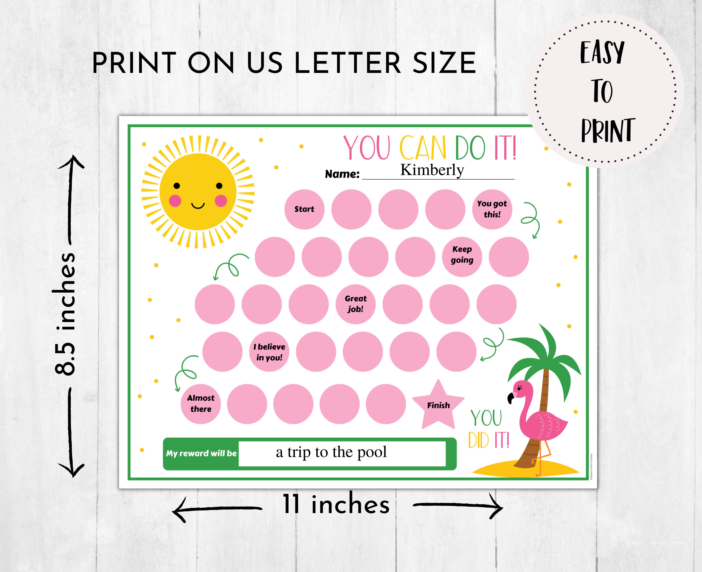 Summer Flamingo Reward Chart for Kids Editable Reward Chart - Etsy