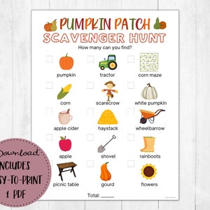 Pumpkin Patch Scavenger Hunt Fall Scavenger Hunt Daycare - Etsy