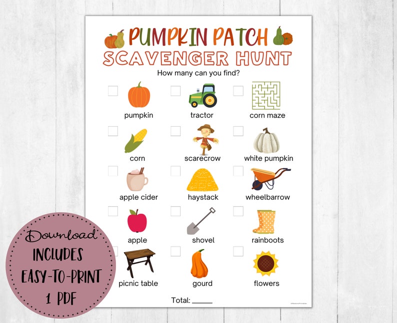 Pumpkin Patch Scavenger Hunt Fall Scavenger Hunt Daycare - Etsy