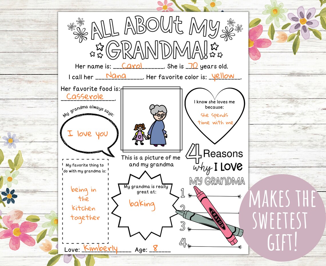All About My Grandma Questionnaire All About My Nana - Etsy