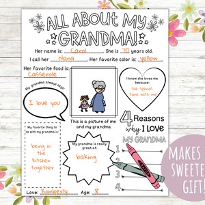 All About My Grandma Questionnaire All About My Nana | Etsy