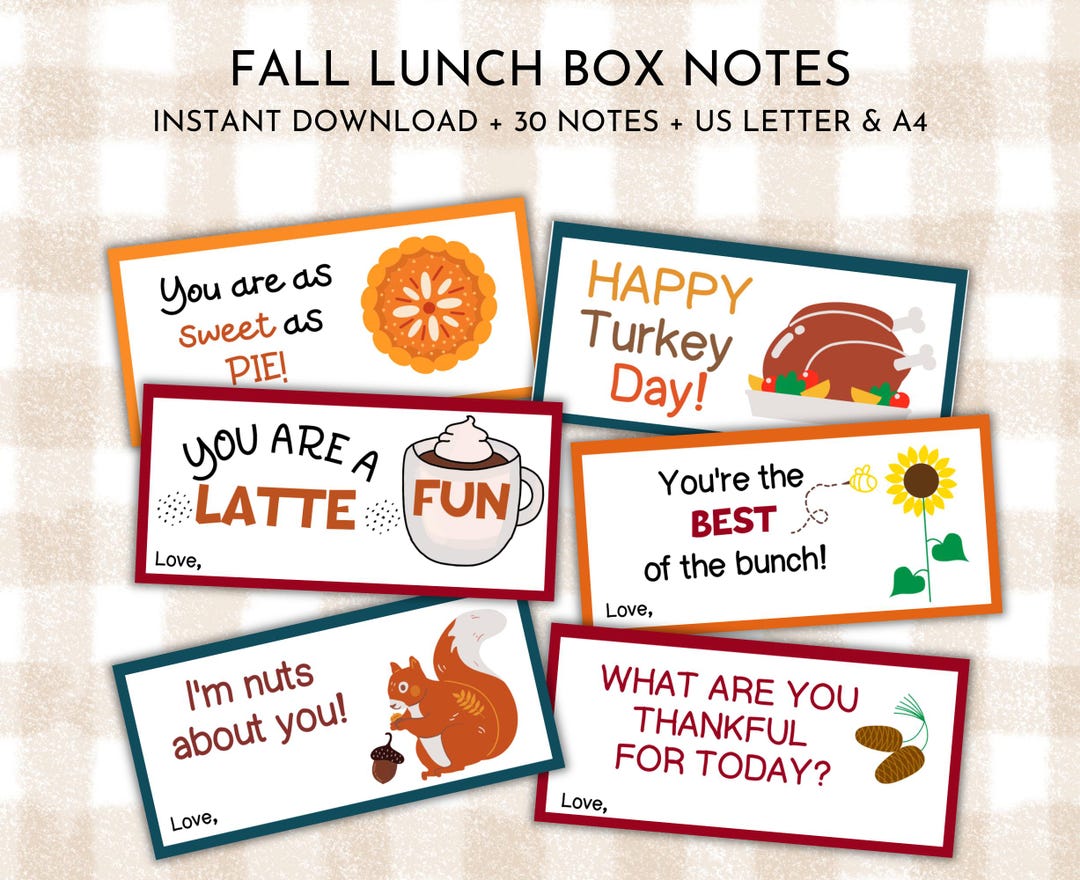 Thanksgiving/fall Lunch Box Notes for Kids | Lunchbox Notes Template ...