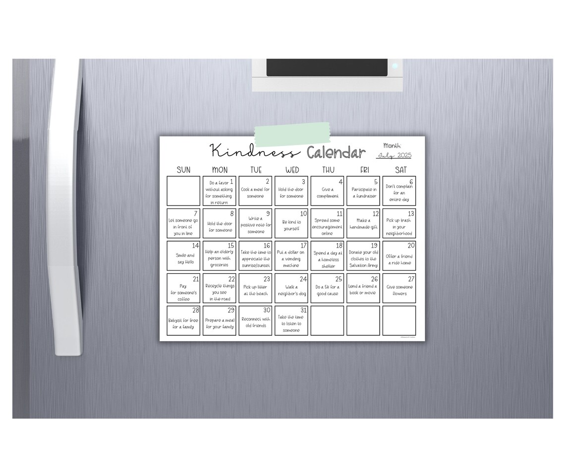 Random Acts of Kindness, Editable Kindness Calendar, Kindness Countdown ...