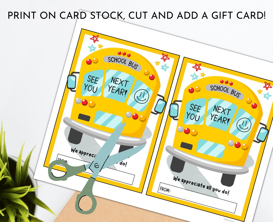 Bus Driver Gift Card Holder Printable School Bus Gift - Etsy
