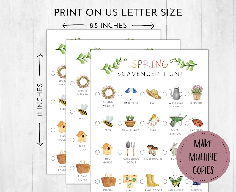 Spring Scavenger Hunt Printable Spring Printable for Kids - Etsy
