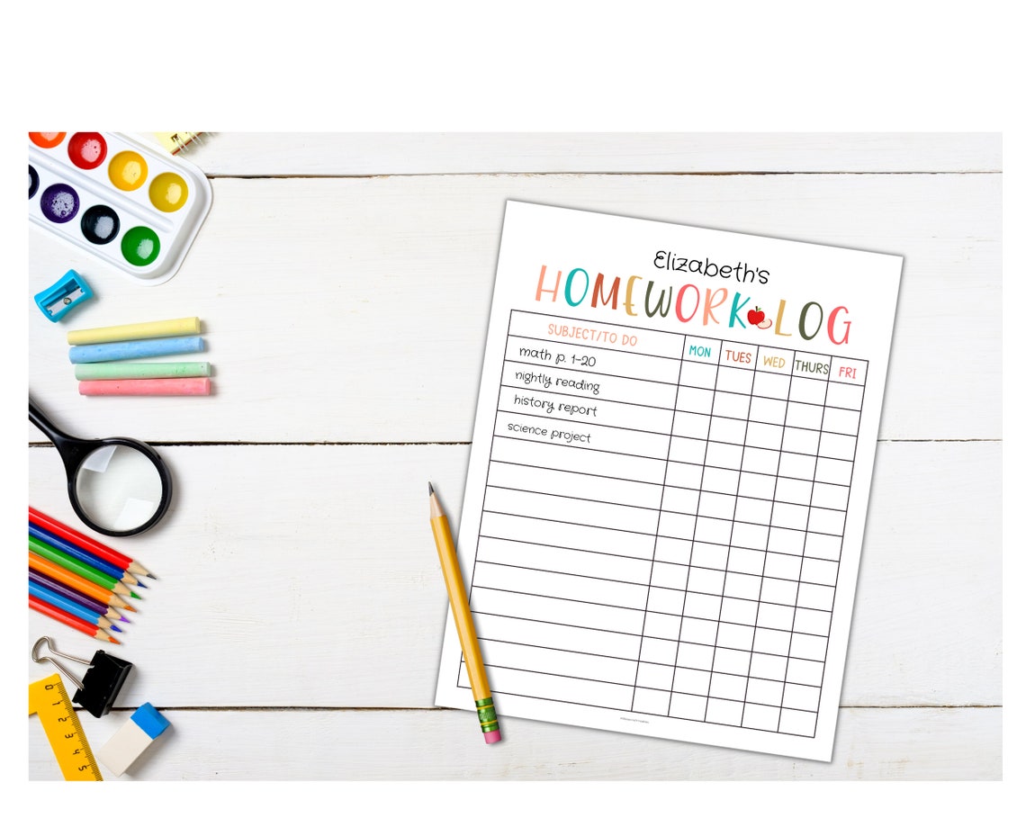 Homework Log Printable | Homework Tracker for Kids | Printable Homework ...