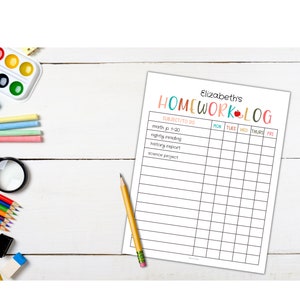 Homework Log Printable | Homework Tracker for Kids | Printable Homework ...