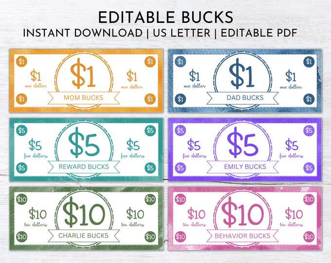Editable Money Template Use for Chores, Rewards, or a Classroom Economy ...