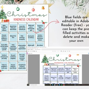 Christmas Acts of Kindness Calendar | Editable Christmas Holiday ...