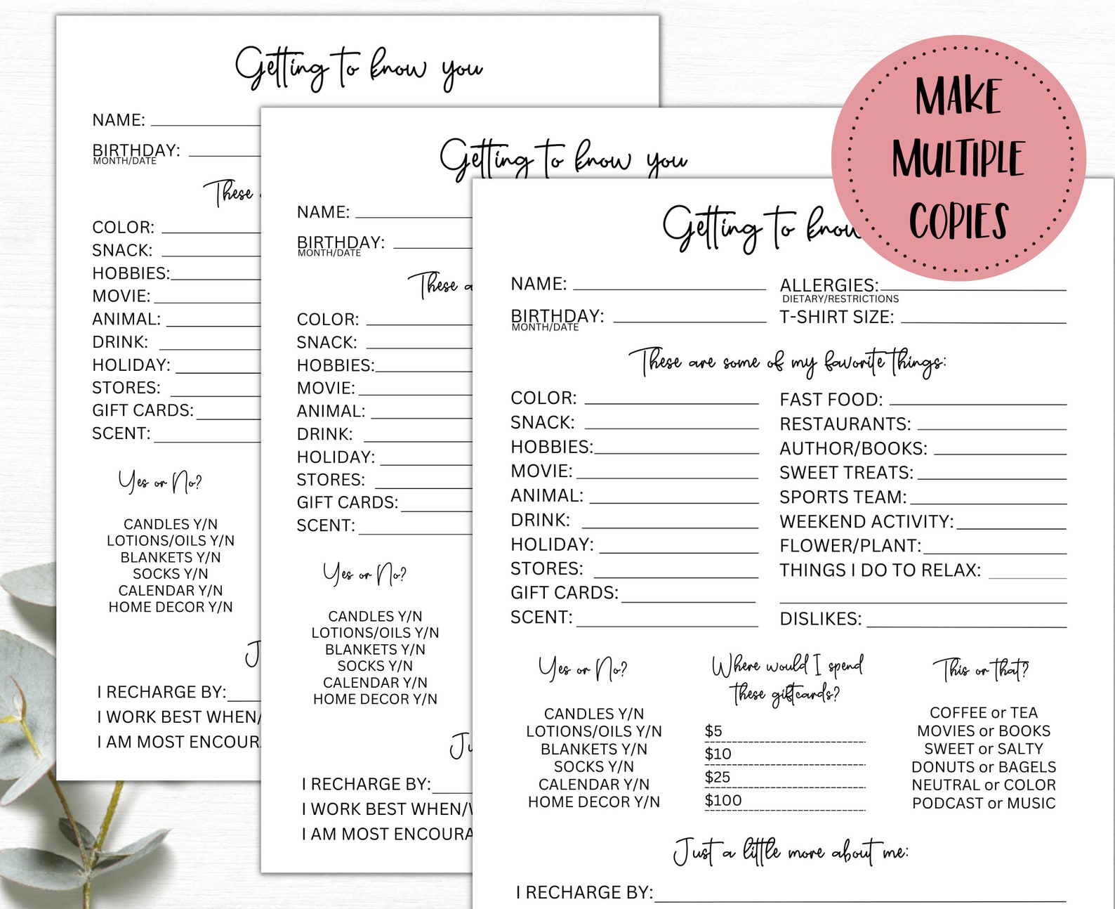Getting To Know You Printable Coworker Questions All About Me Survey