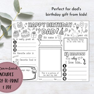 Happy Birthday Dad Coloring Page | Happy Birthday Dad Placemat Activity ...