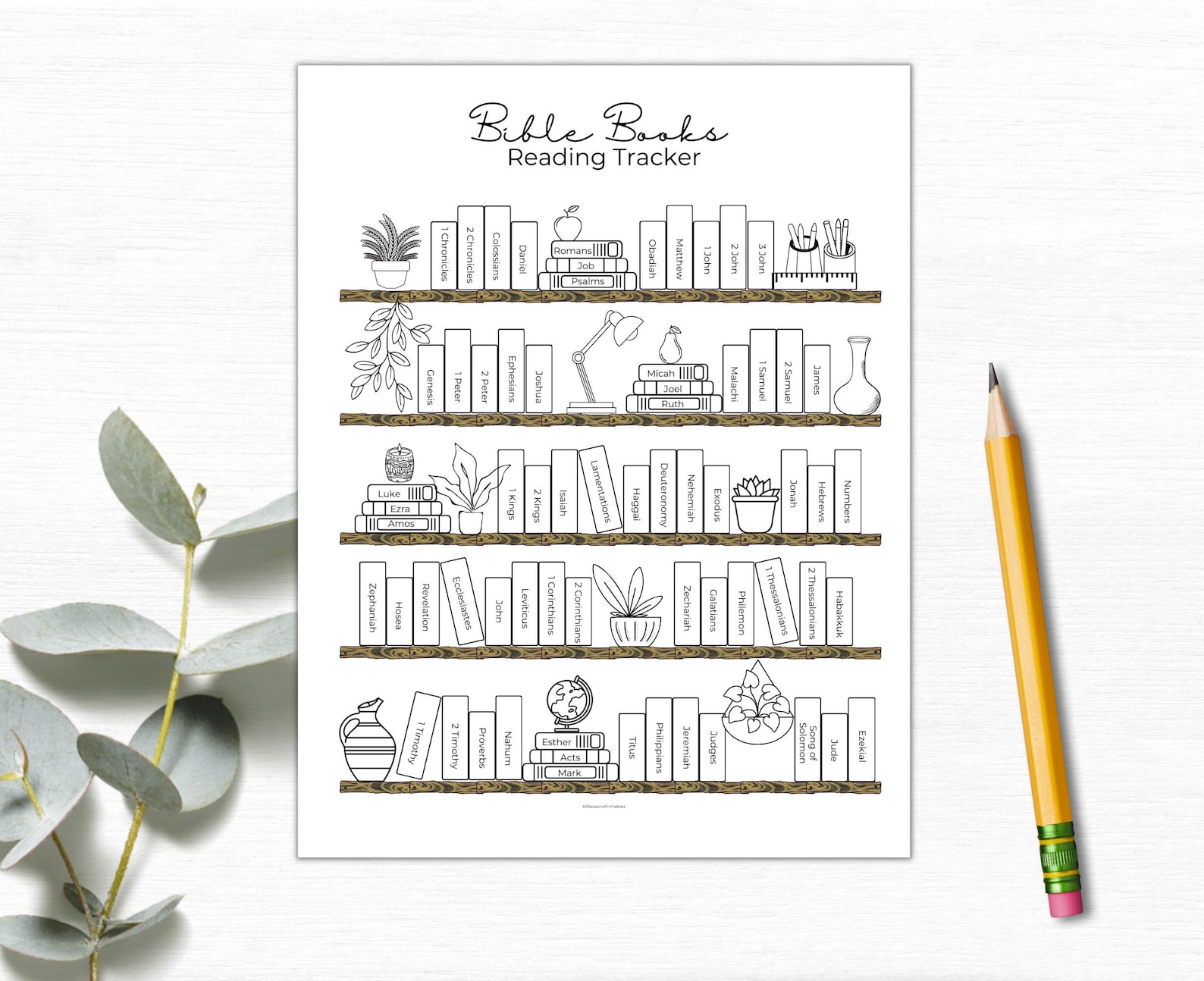 Bible Bookshelf Coloring Printable | Bible Book Tracker Printable | 365 ...