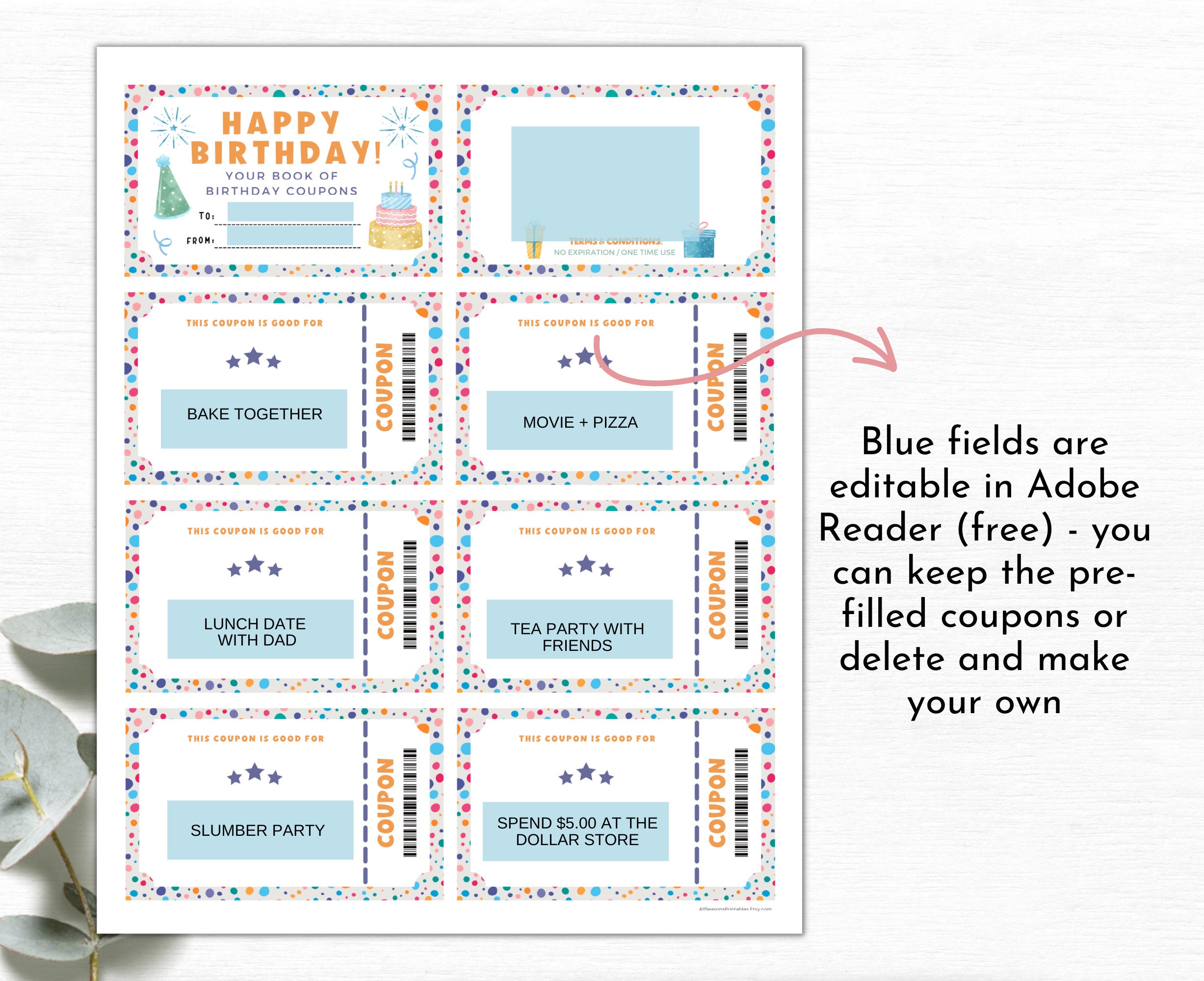 Birthday Coupon Book | Printable Birthday Coupons for Kids | Birthday ...