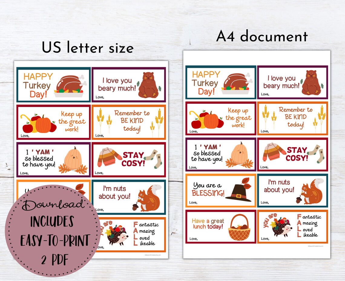 Thanksgiving/fall Lunch Box Notes for Kids | Lunchbox Notes Template ...