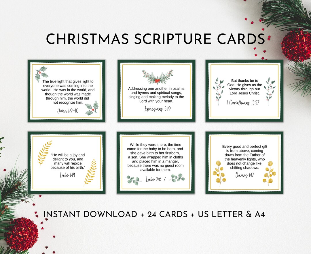 24 Christmas Scripture Cards Printable | Christmas Bible Verse for ...
