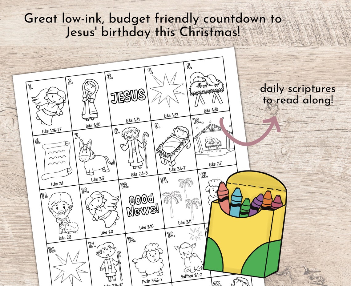 Nativity Advent Coloring Countdown | Printable Advent Calendar for Kids ...