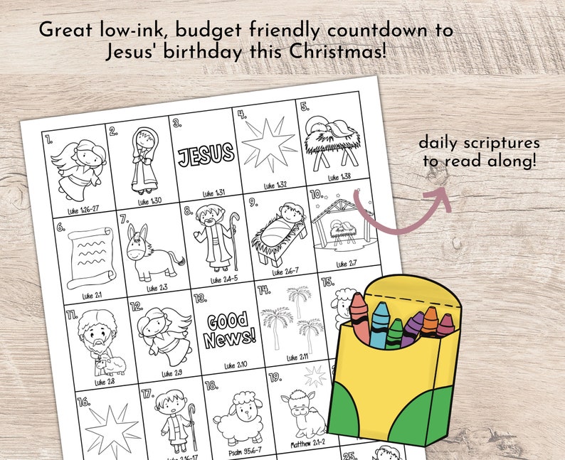 Nativity Advent Coloring Countdown Printable Advent Calendar - Etsy