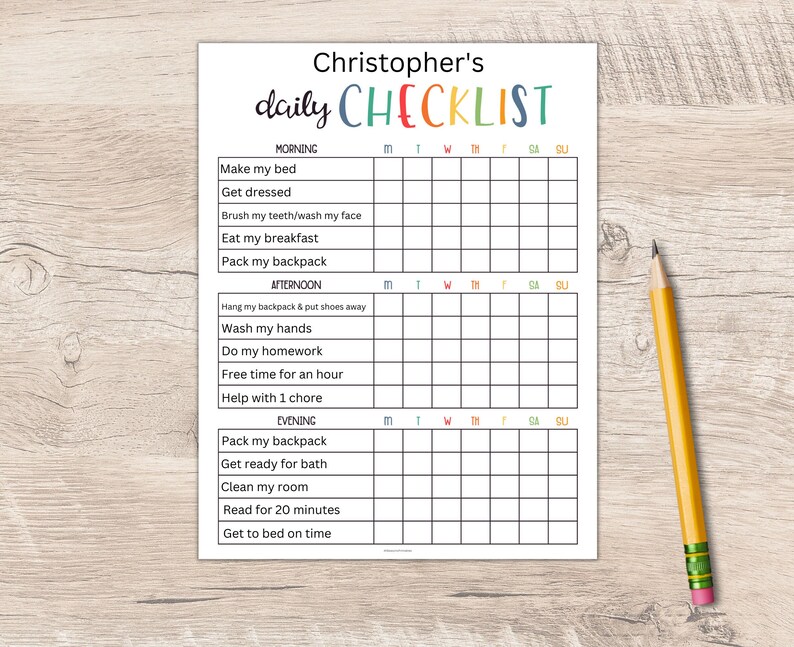 Kids Daily Checklist Editable Kids Routine Chart Kids - Etsy