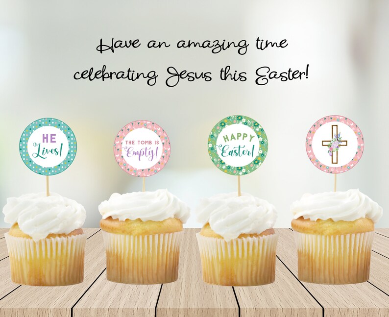 Easter Cupcake Toppers He is Risen Christian Easter Cake - Etsy