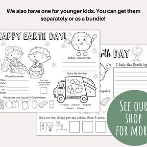 Earth Day Placemat Activities Printable Earth Day Worksheet | Etsy