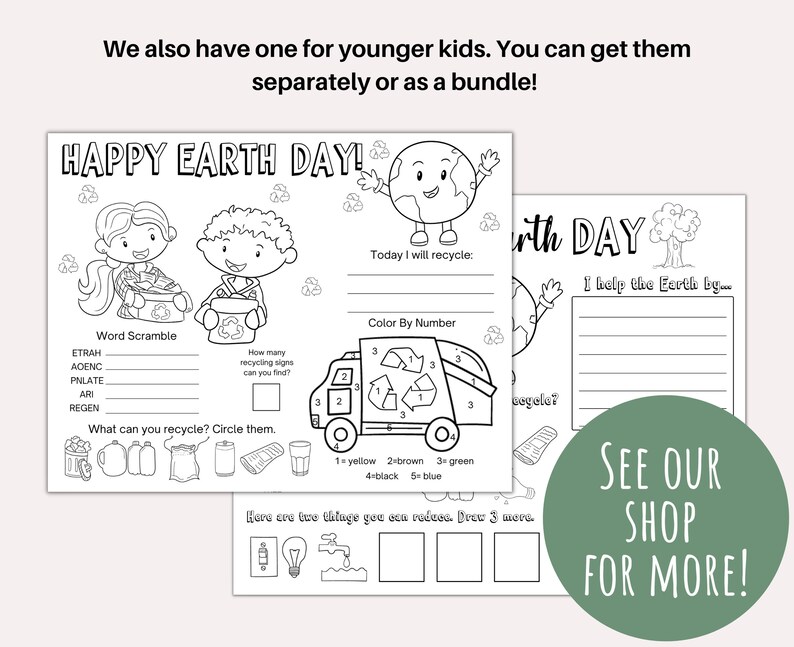 Earth Day Placemat Activities Printable Earth Day Worksheet | Etsy