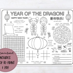 Chinese New Year 2024 Placemat Activity Sheet | Year of the Dragon ...